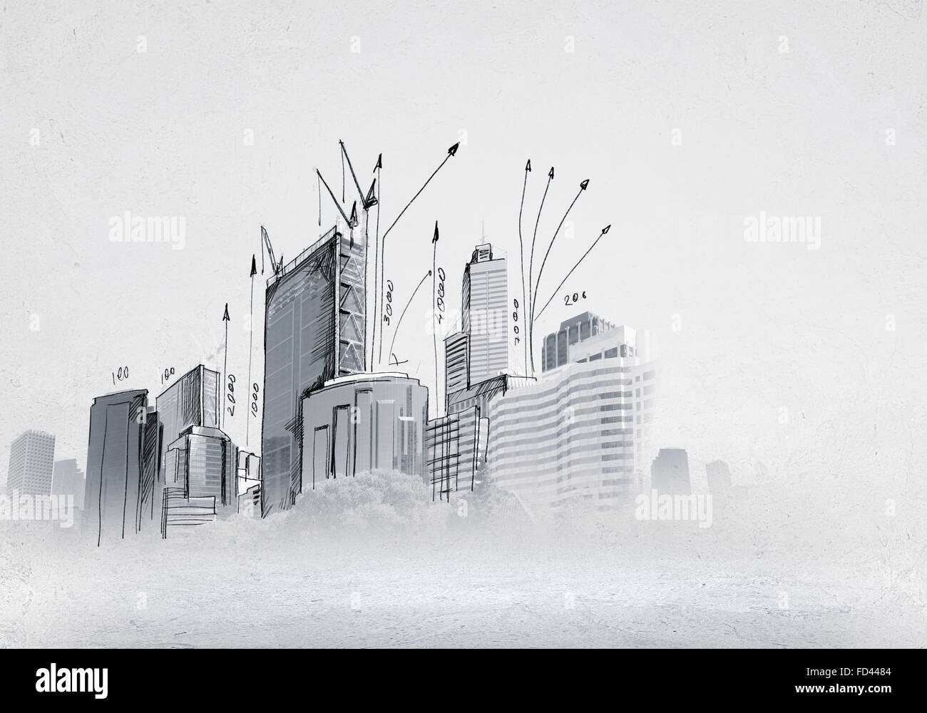 Background sketch image with building plan and strategy Stock Photo - Alamy