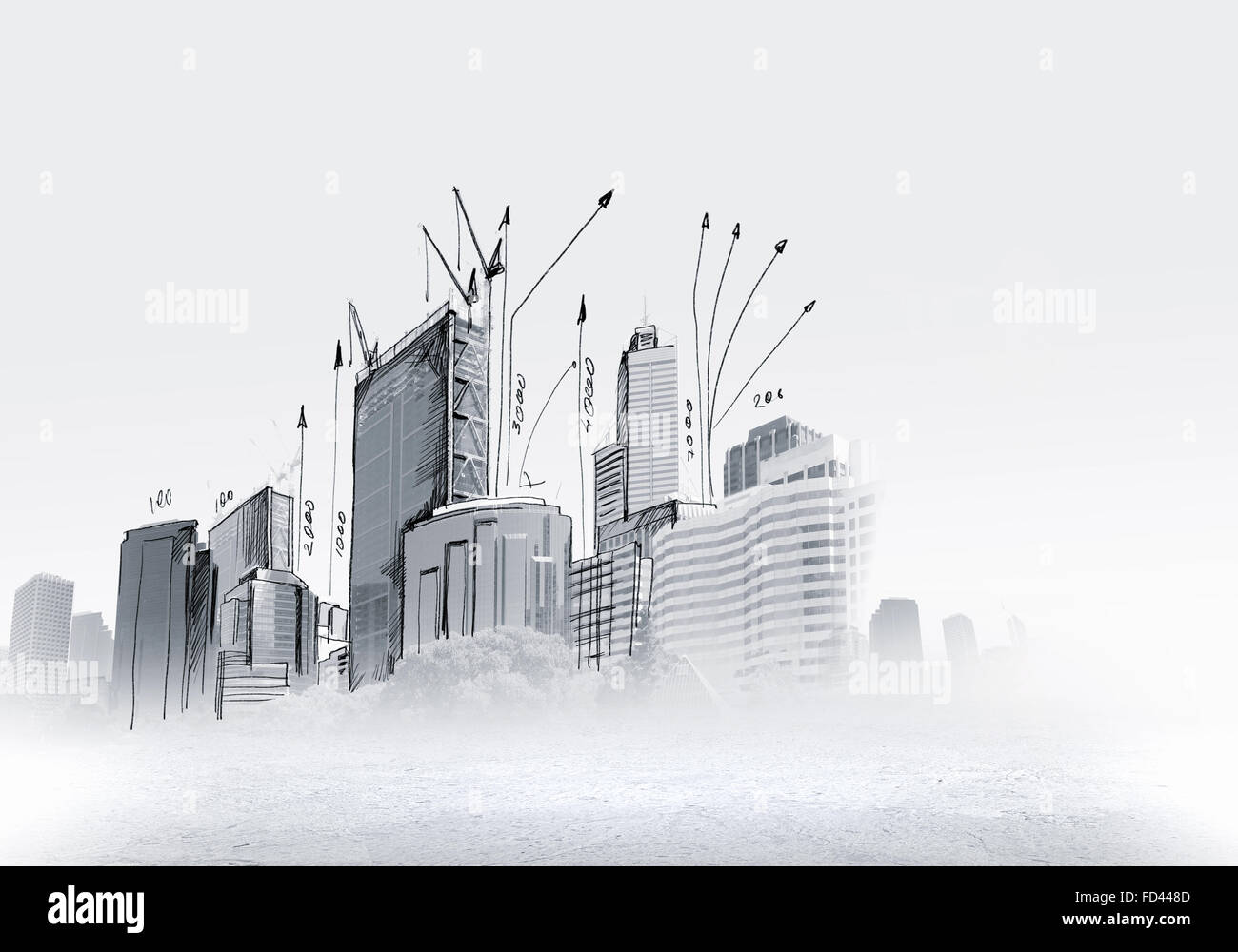 Background sketch image with building plan and strategy Stock Photo - Alamy