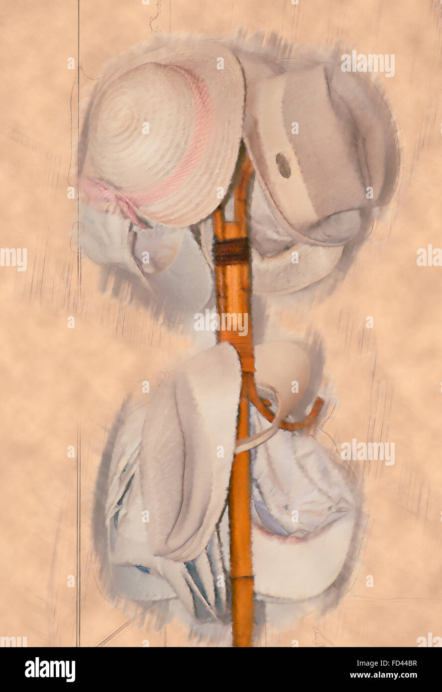 Hat stands with white hats Stock Photo - Alamy