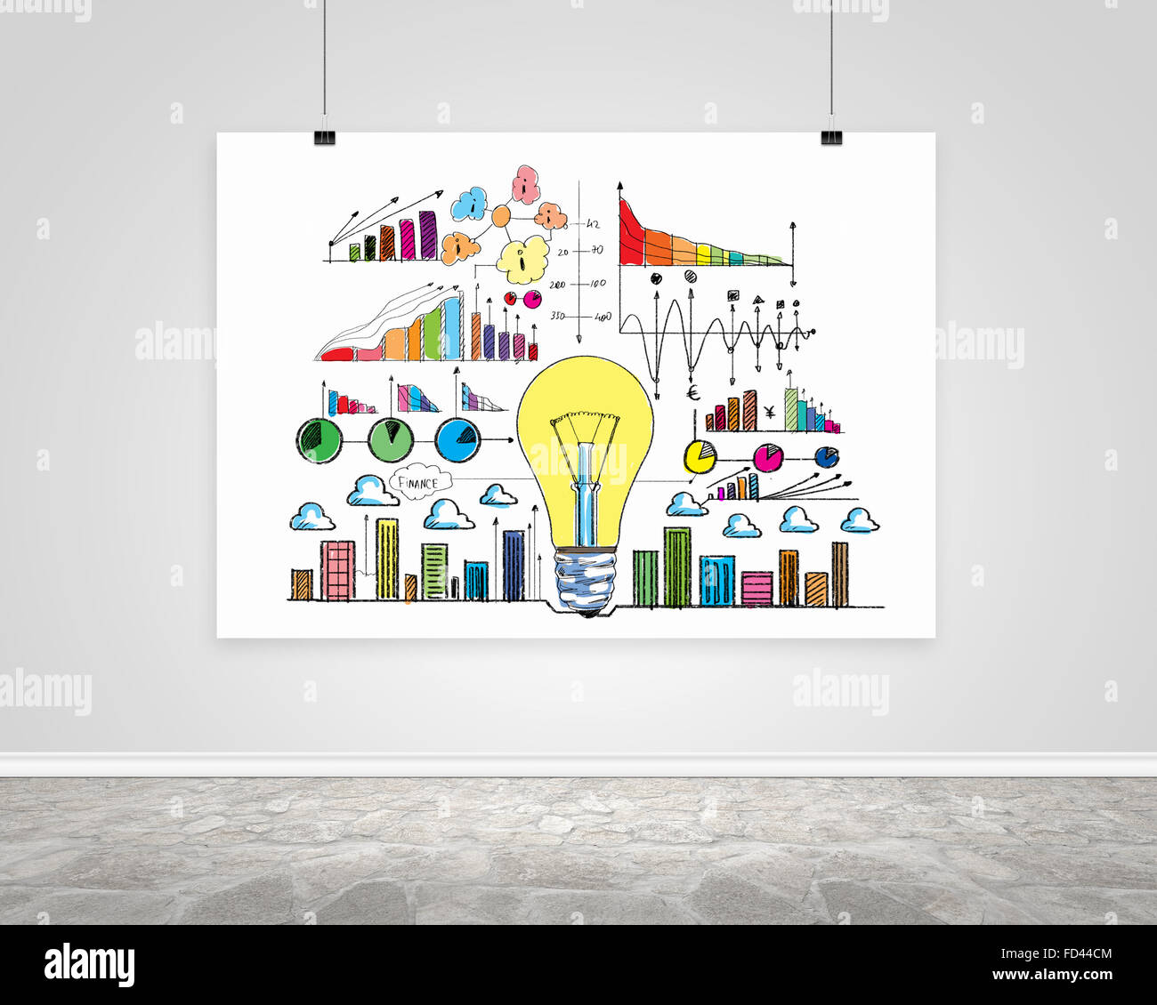 Hanging banner with business plan, graphics and diagrams Stock Photo ...