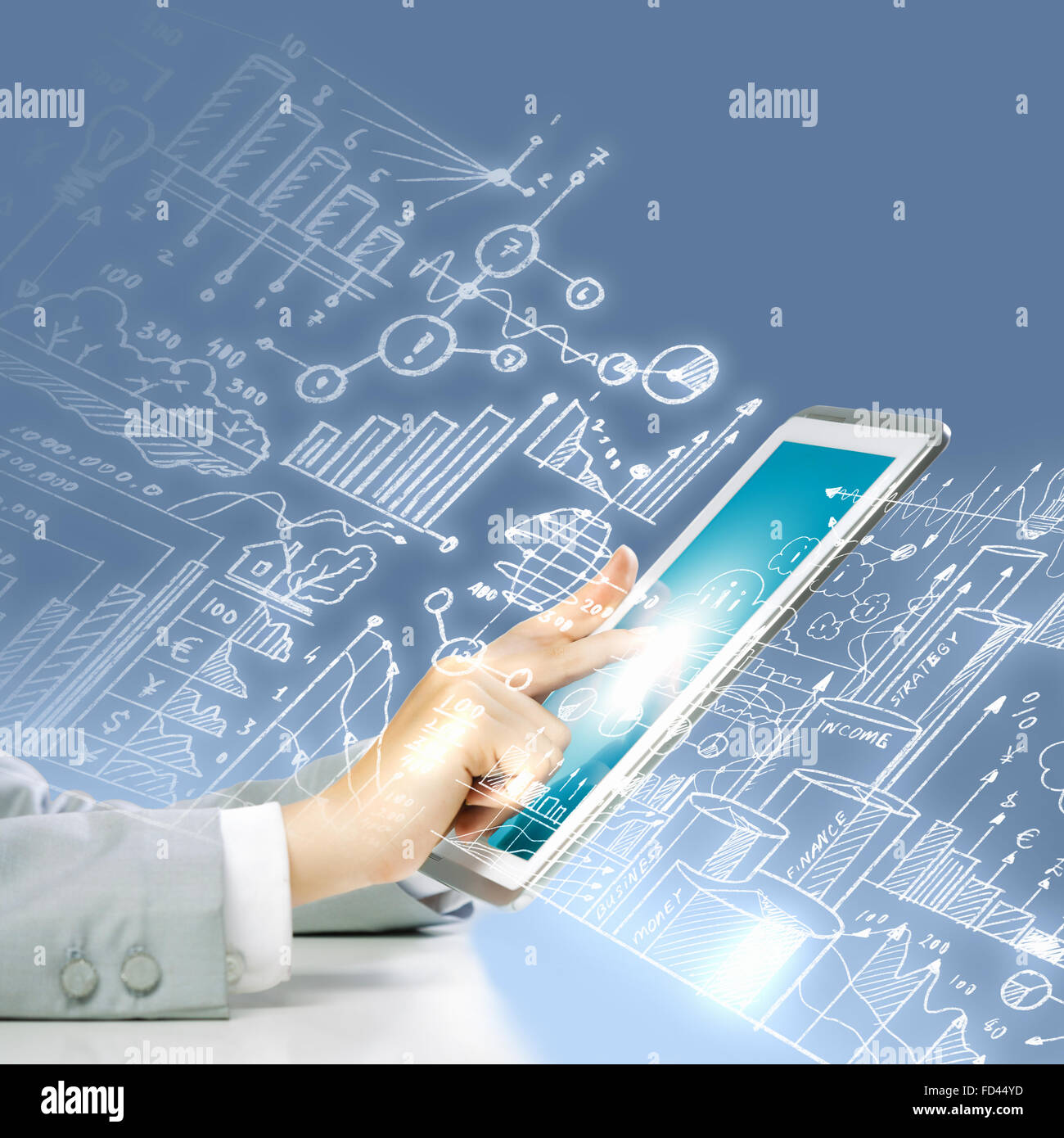 Close up image of human hand touching screen of tablet pc Stock Photo ...