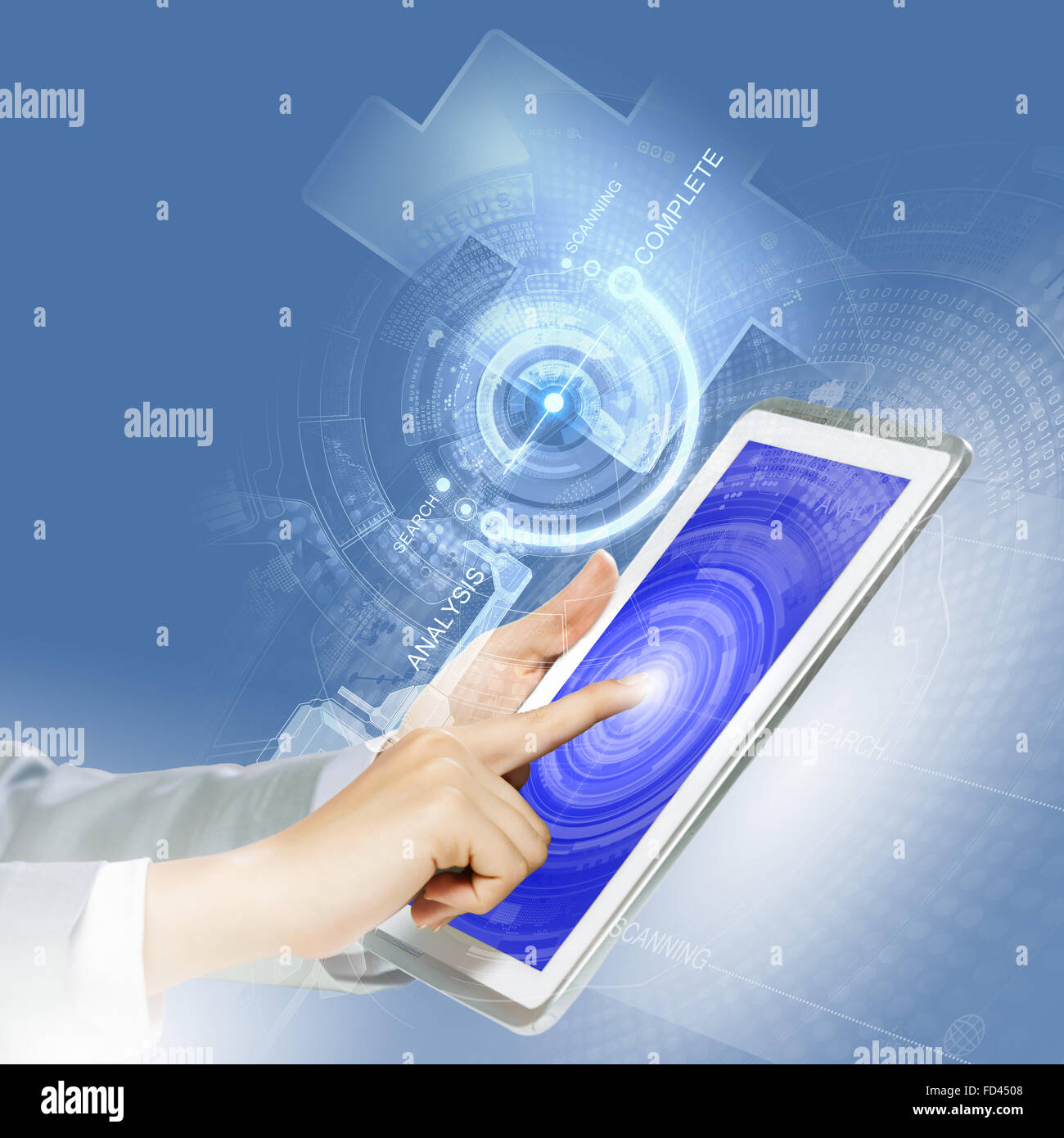 Close up image of human hand touching screen of tablet pc Stock Photo ...