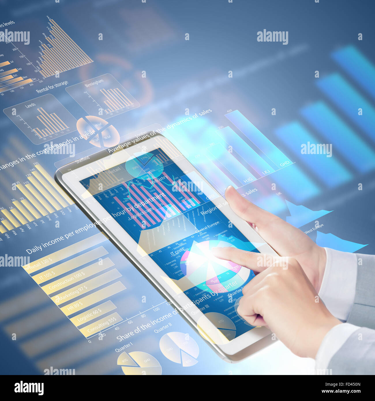 Close up image of human hand touching screen of tablet pc Stock Photo ...