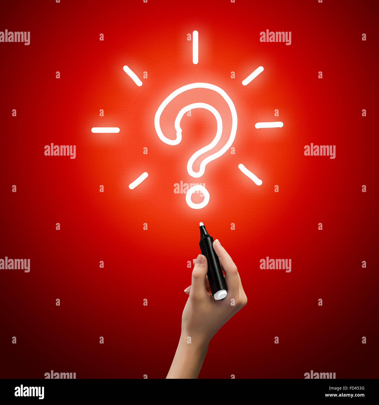 Close up image of human hand drawing question mark with marker Stock ...