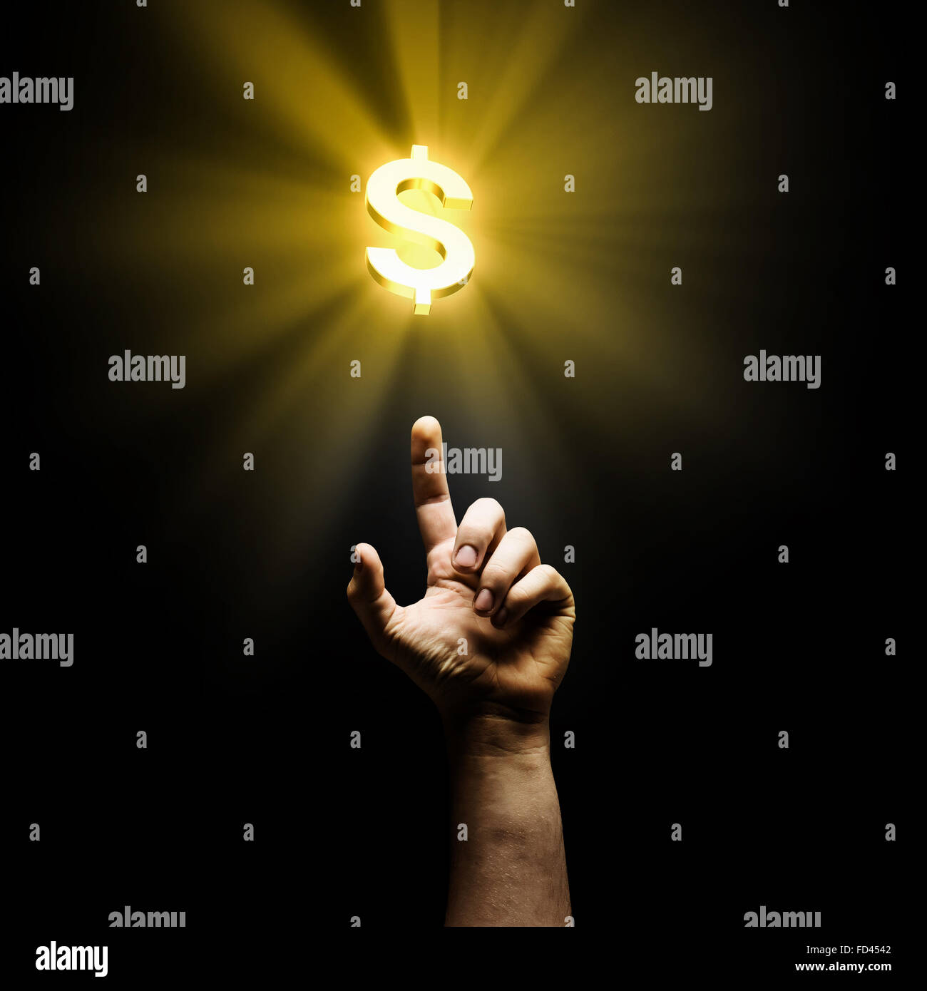 Human hand pointing at dollar symbol. Banking concept Stock Photo - Alamy
