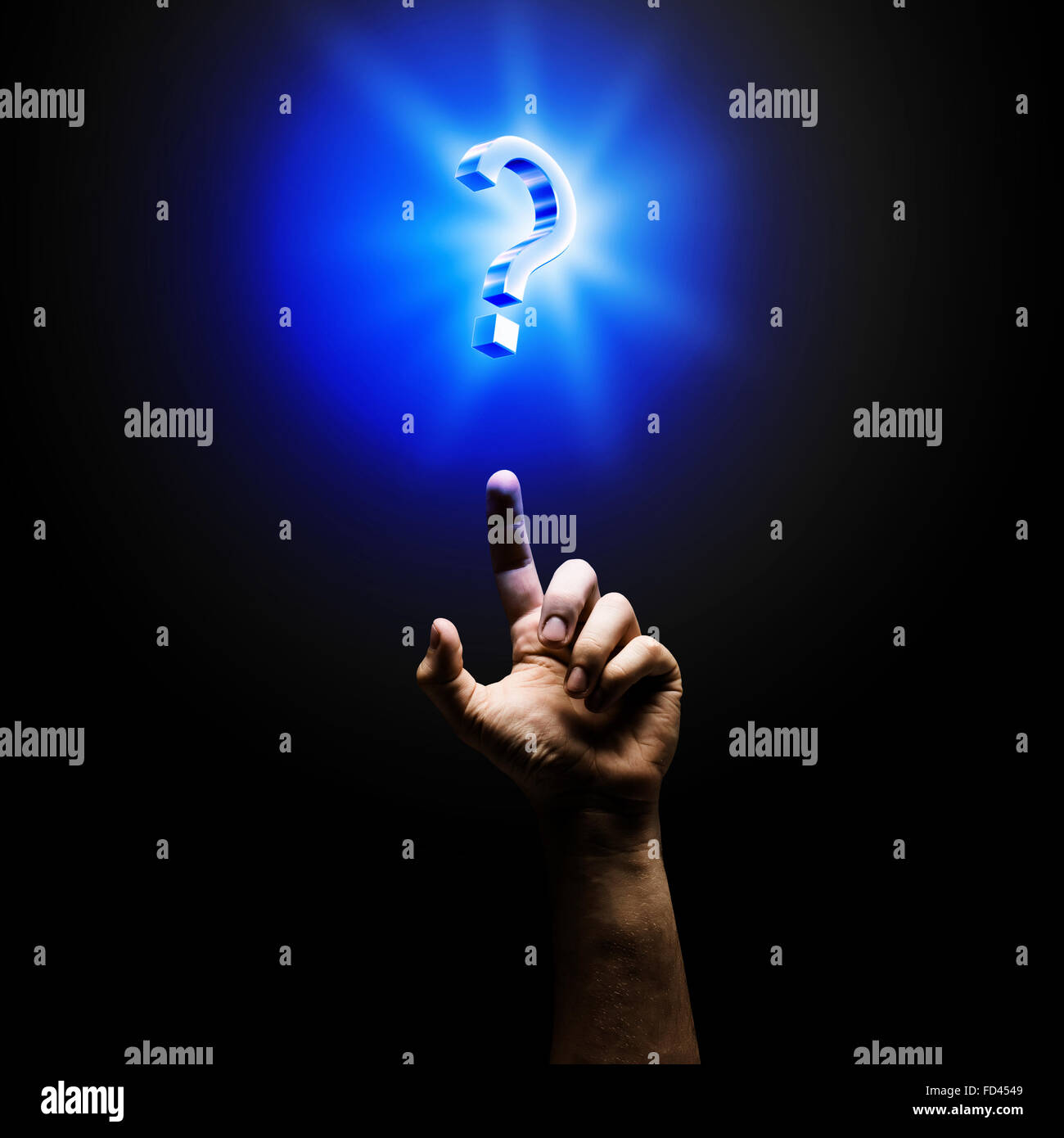 Human hand pointing with finger at question mark Stock Photo - Alamy