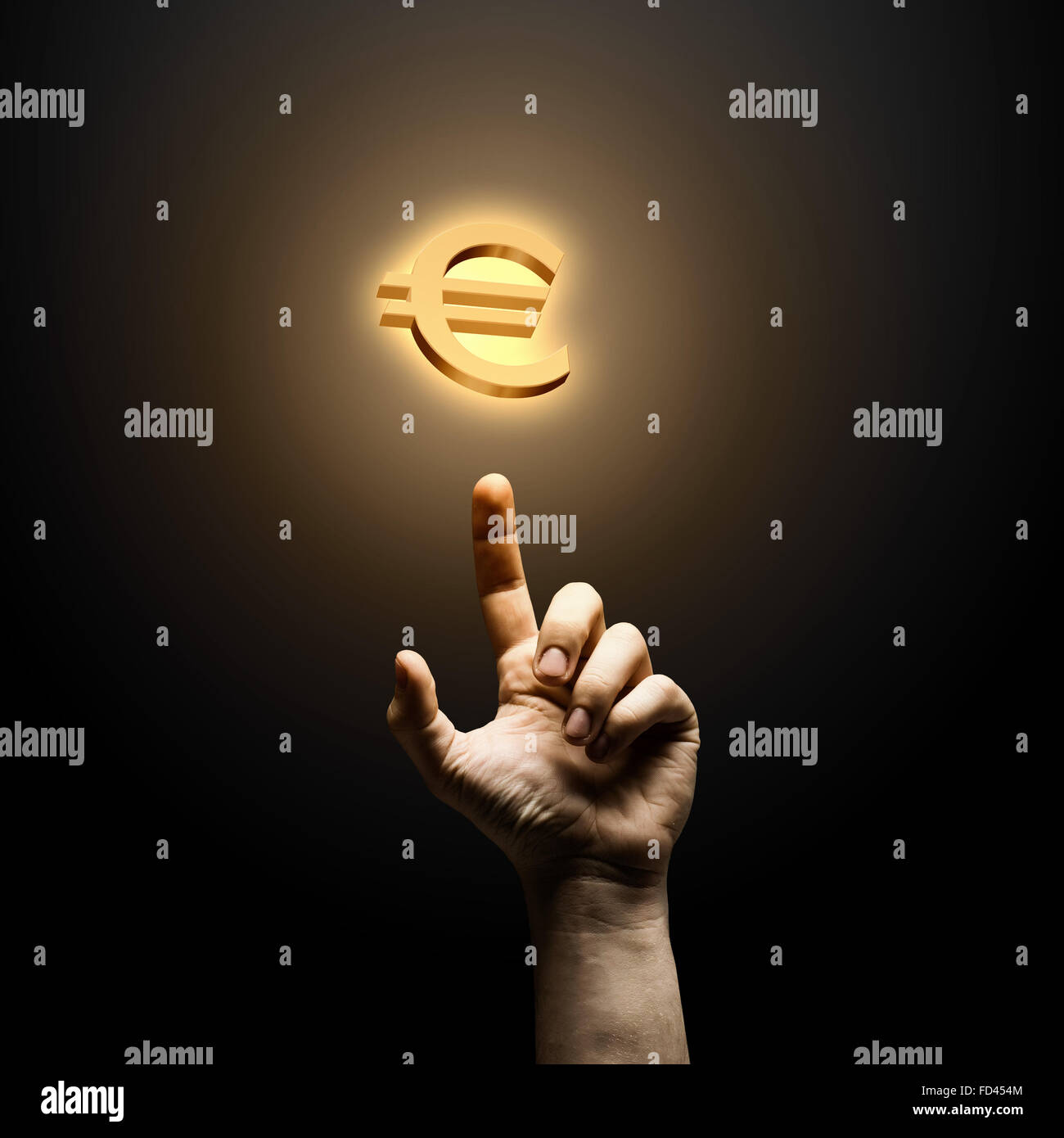 Human hand pointing at euro symbol. Banking concept Stock Photo - Alamy