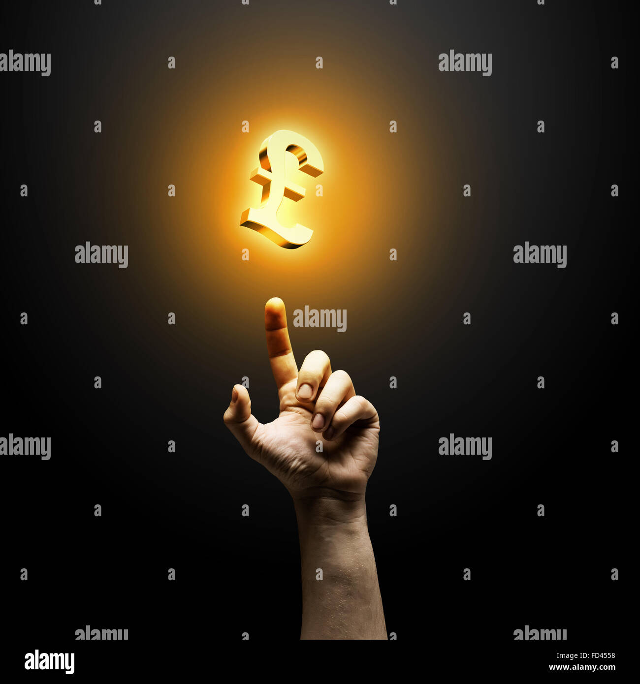 Human hand pointing at pound symbol. Banking concept Stock Photo - Alamy