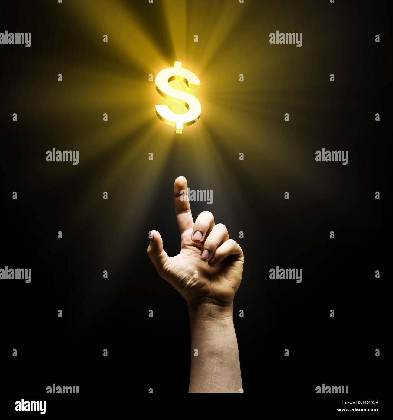 Human hand pointing at dollar symbol. Banking concept Stock Photo - Alamy