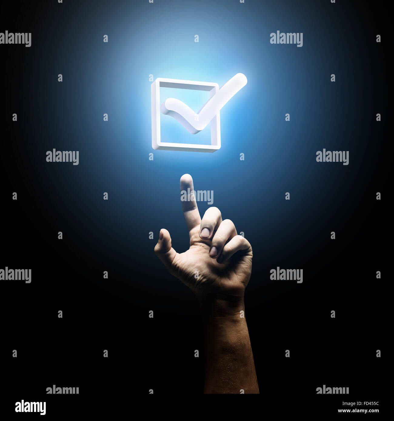 Hand pointing check mark hi-res stock photography and images - Alamy