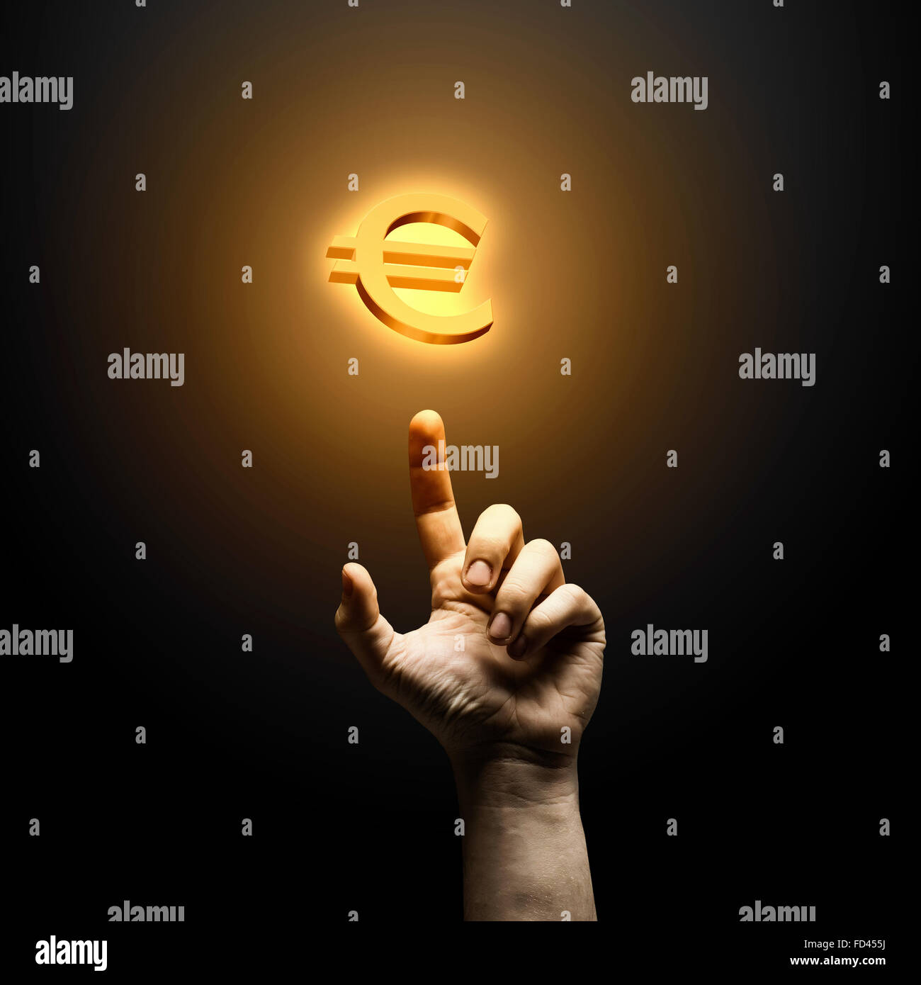 Human hand pointing at euro symbol. Banking concept Stock Photo - Alamy