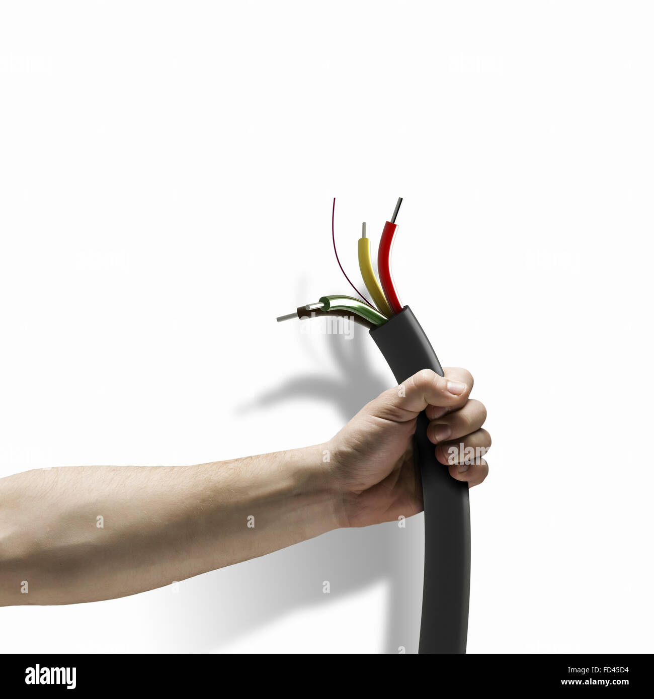 Cable in human hand. Power and connection Stock Photo - Alamy