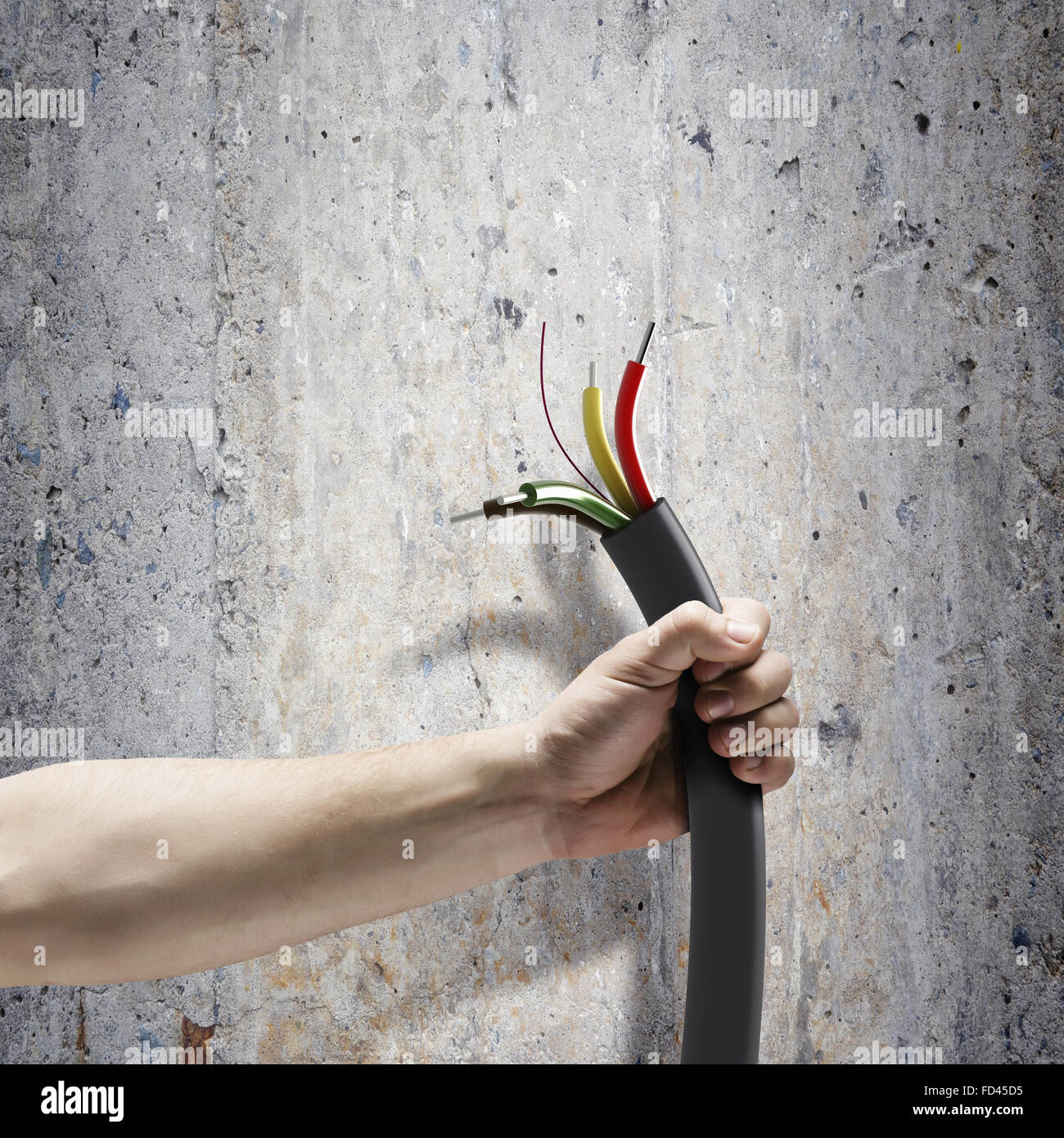 Cable in human hand. Power and connection Stock Photo - Alamy