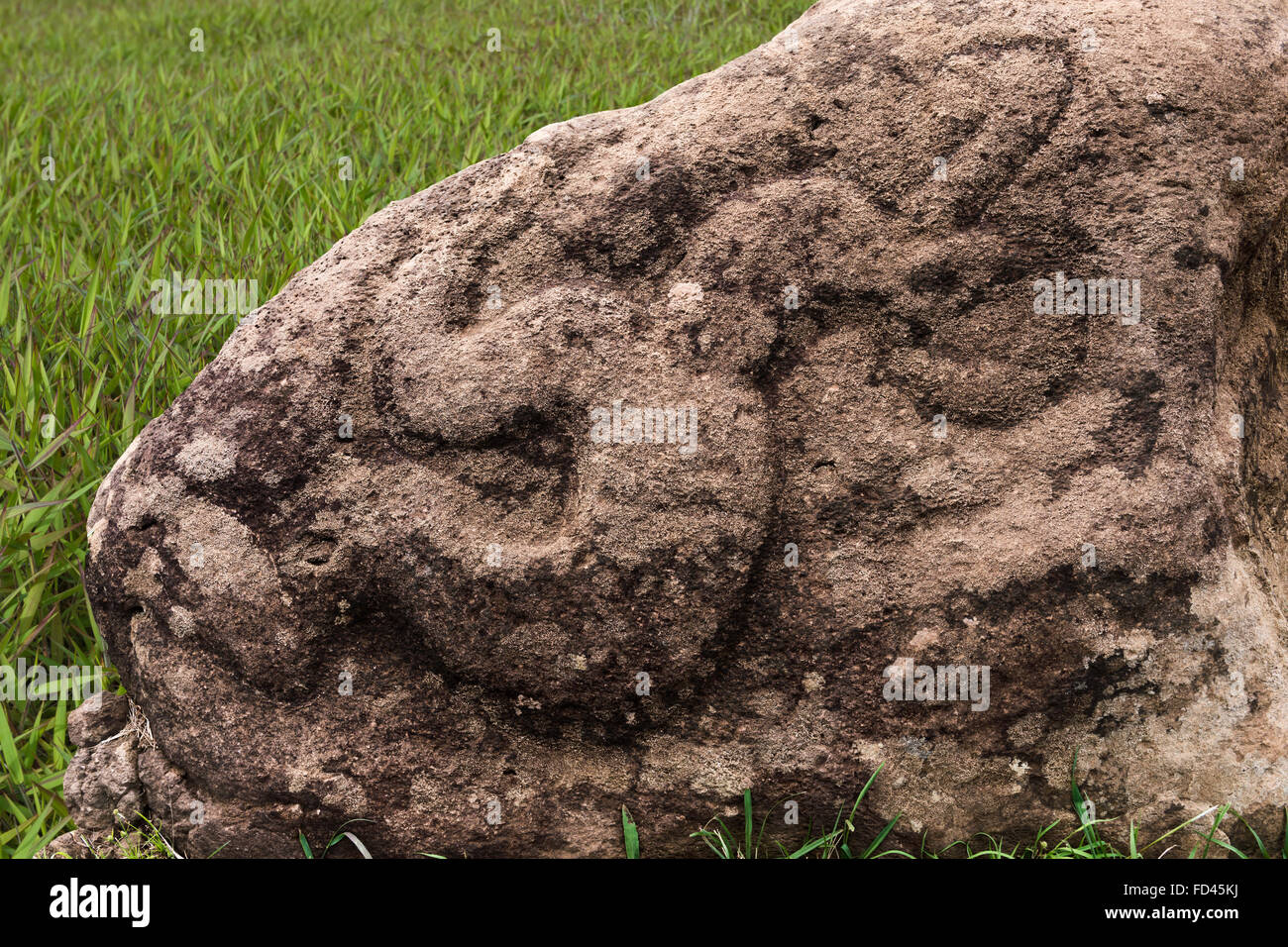 Birdman petroglyph, Chile, Easter Island, Honga Roa, Rano Kau volcano ...
