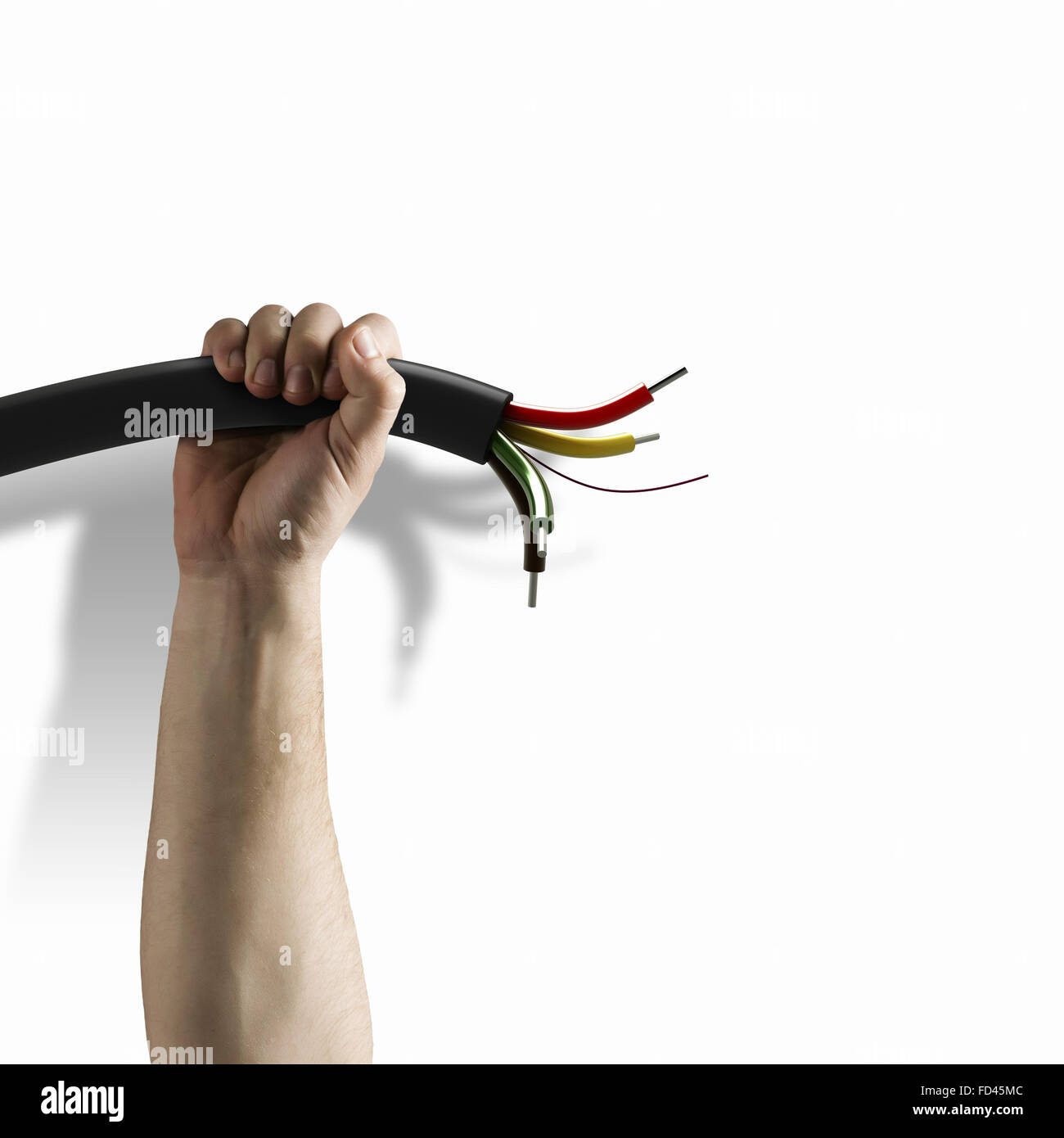 Cable in human hand. Power and connection Stock Photo - Alamy