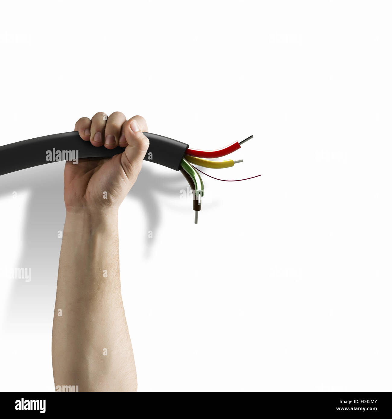 Cable in human hand. Power and connection Stock Photo - Alamy