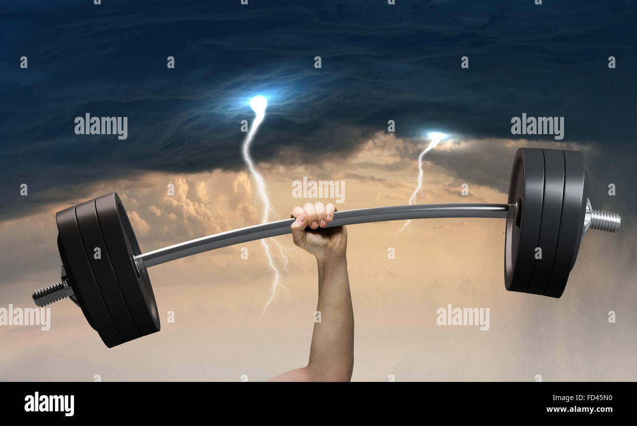 Lifting barbell above head. Strength and power Stock Photo - Alamy