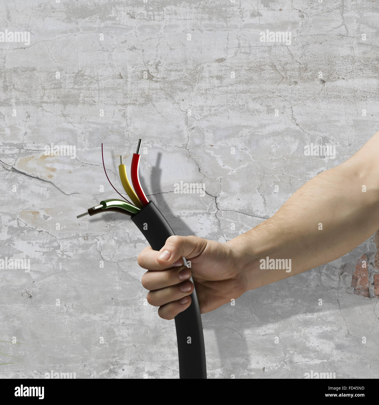 Cable in human hand. Power and connection Stock Photo - Alamy