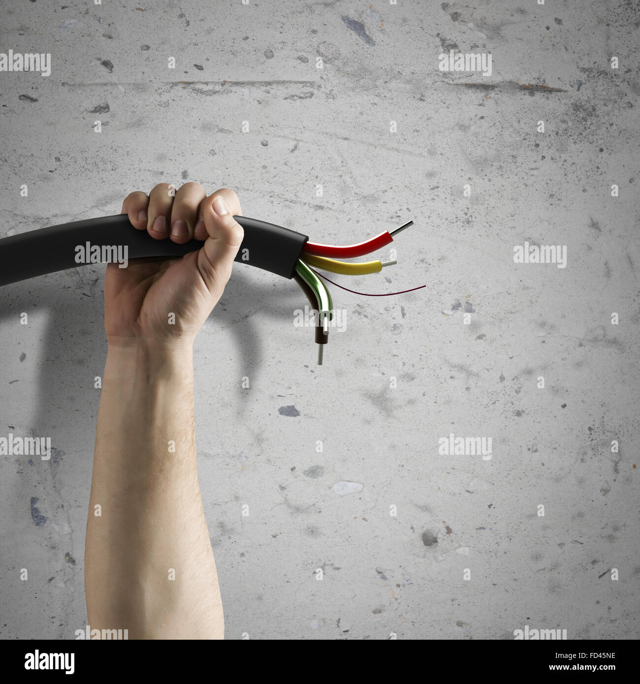 Cable in human hand. Power and connection Stock Photo - Alamy