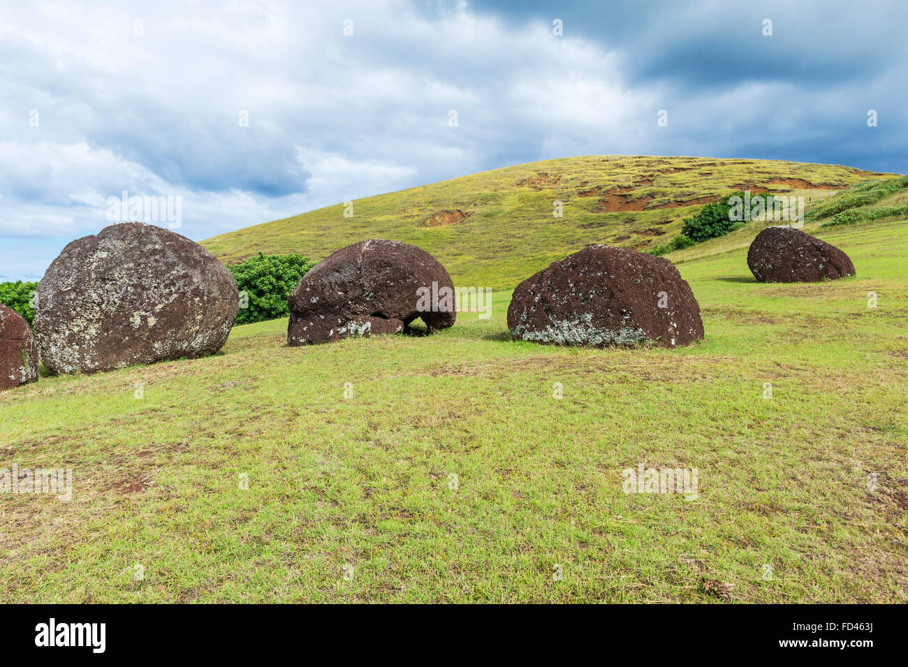 Chile, Easter Island, Puna Pau, Puna Pau crater where the the Pukaos ...