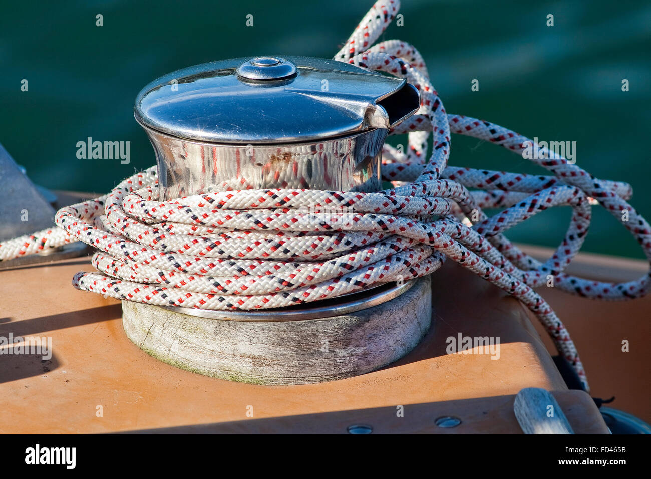Closeup on a capstan on a sailboat Stock Photo - Alamy
