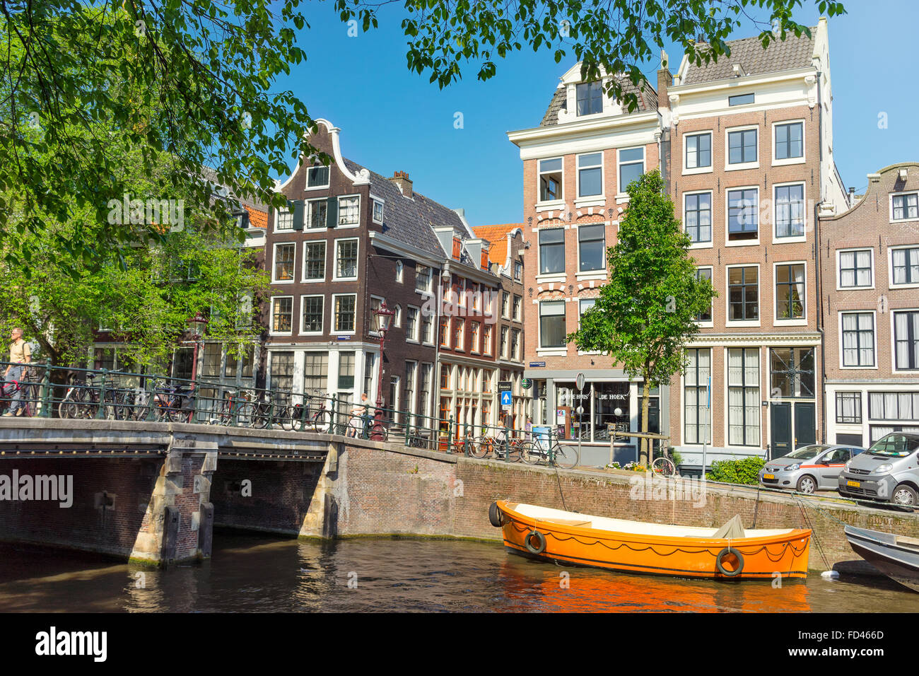 Amsterdam - June 11: Reestraat bridge with Prinsengracht intersection ...