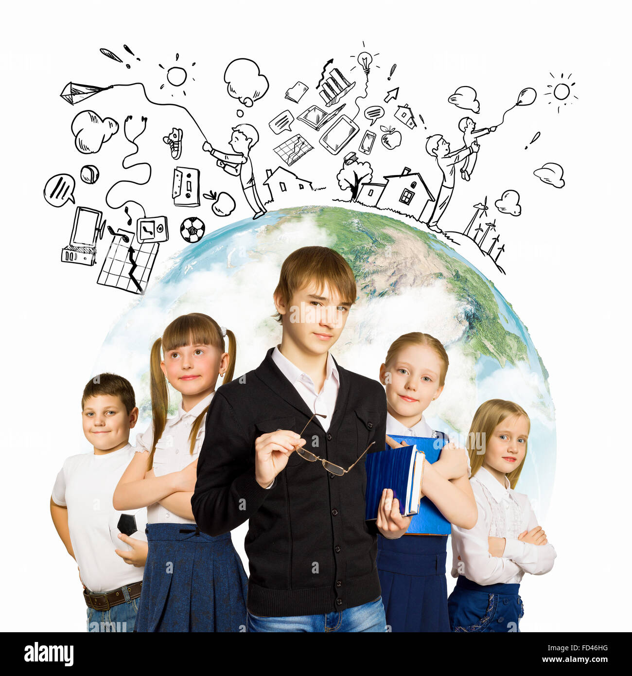 Group pupils holding items education hi-res stock photography and ...
