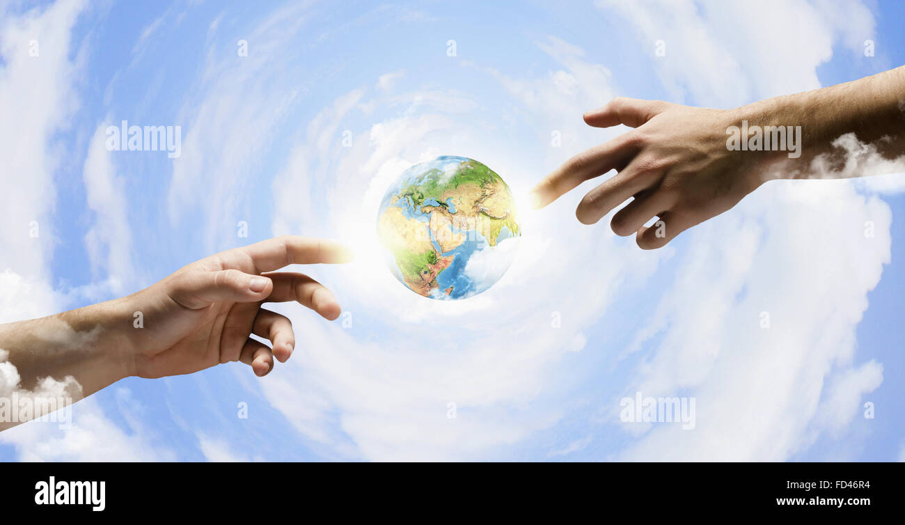Creation adam michelangelo two hands hi-res stock photography and ...