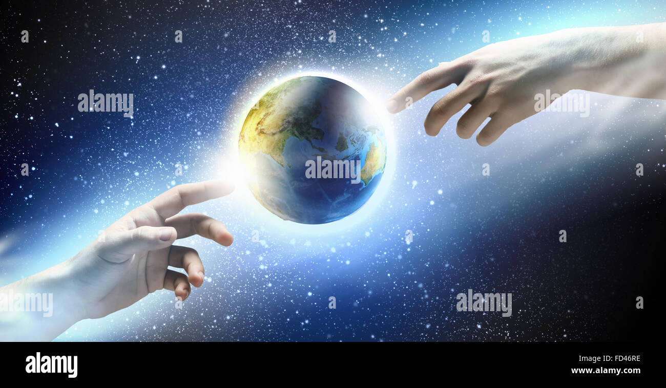 Creation adam michelangelo two hands hi-res stock photography and ...