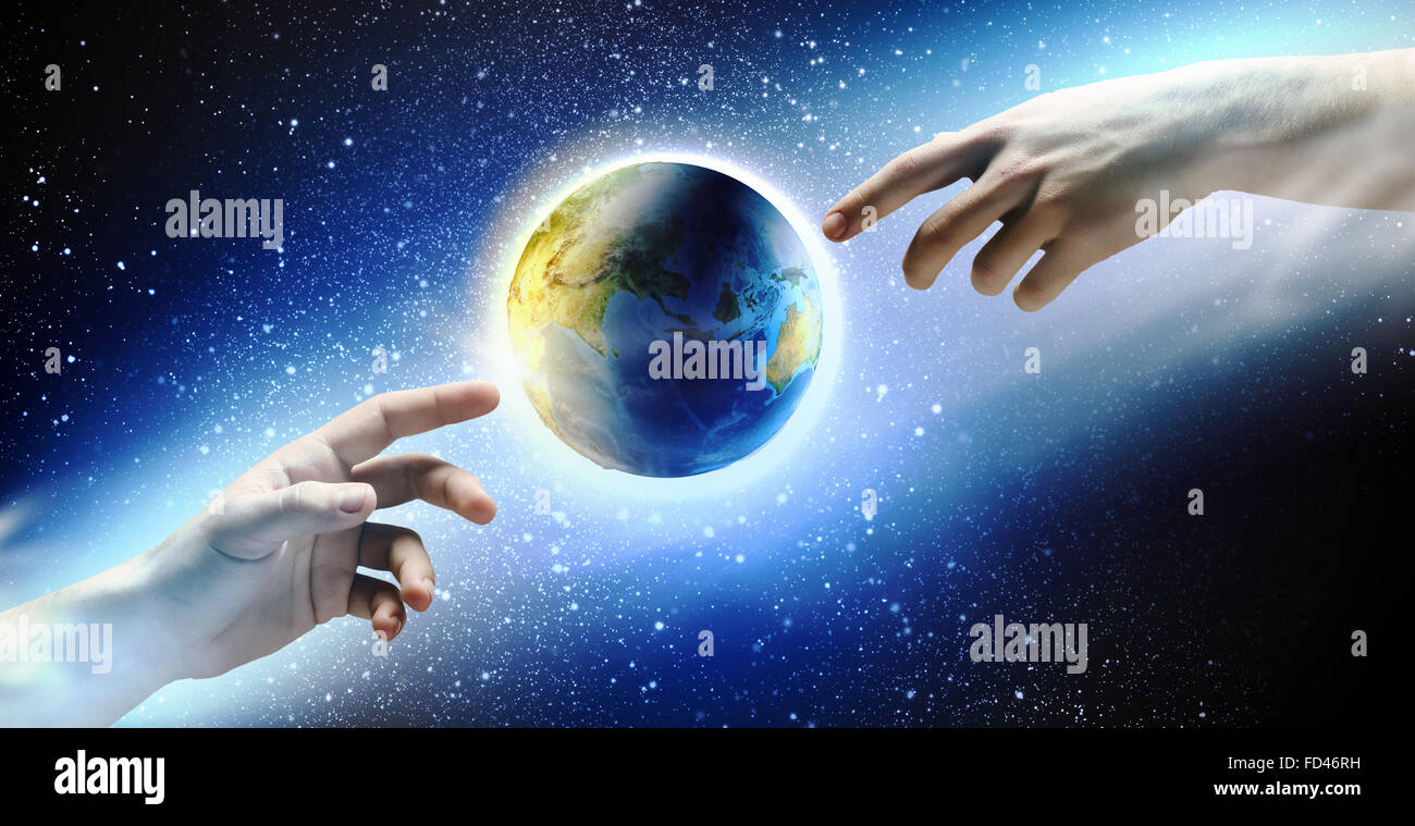Creation adam michelangelo two hands hi-res stock photography and ...