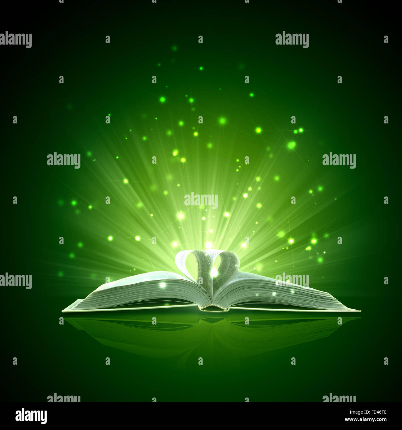 Image of opened magic book with magic lights Stock Photo - Alamy