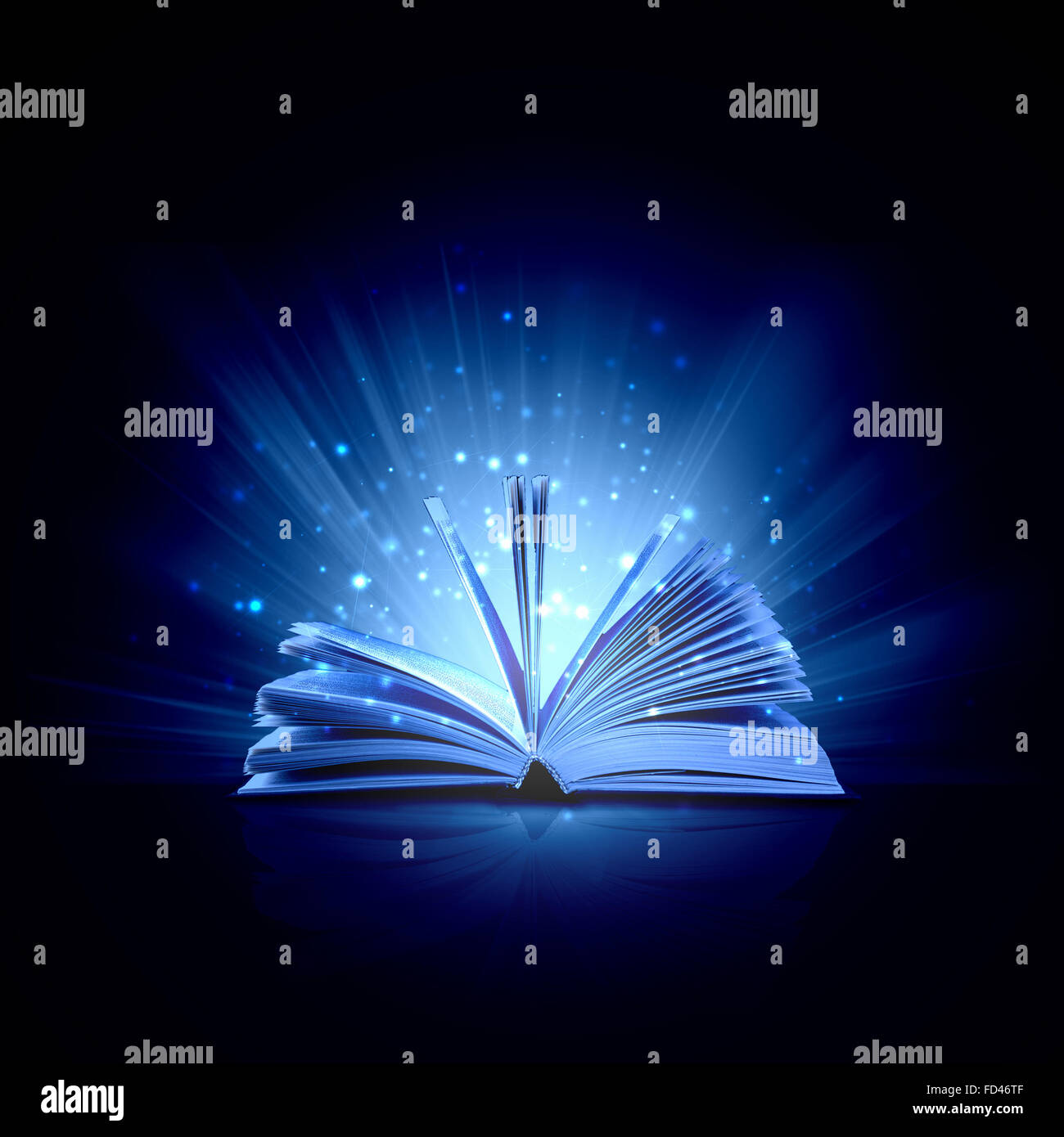Image of opened magic book with magic lights Stock Photo - Alamy