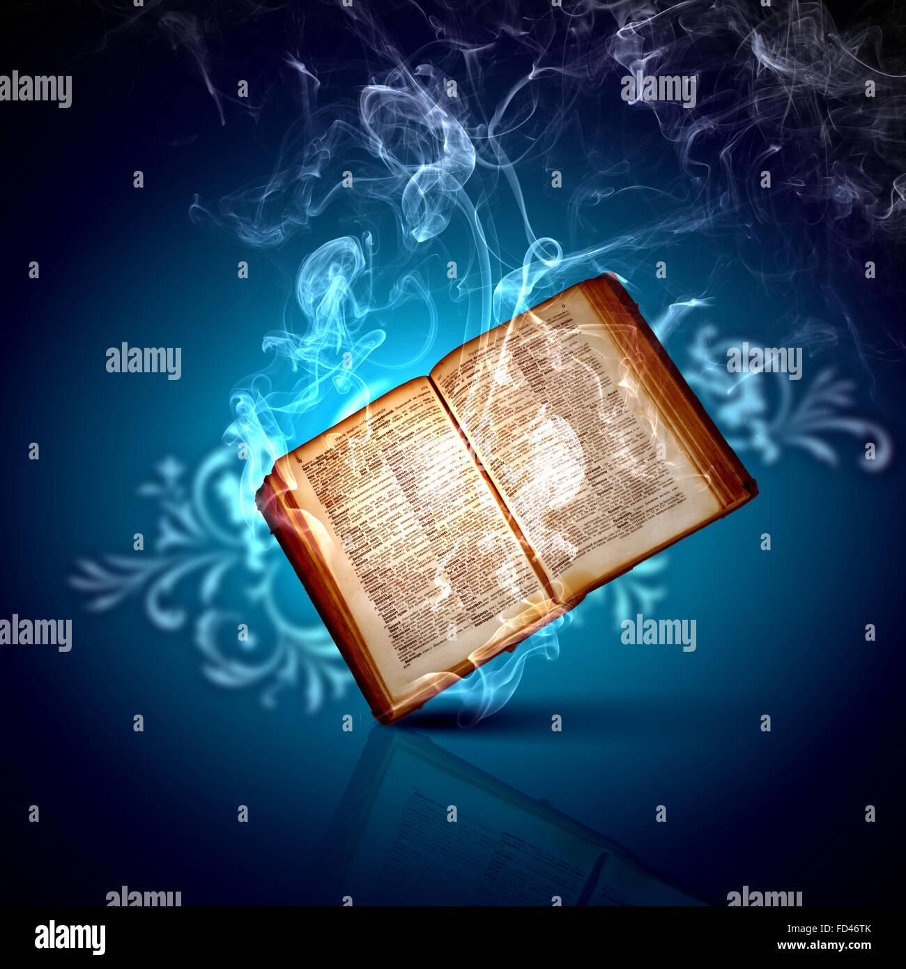 Image of opened magic book with magic lights Stock Photo - Alamy
