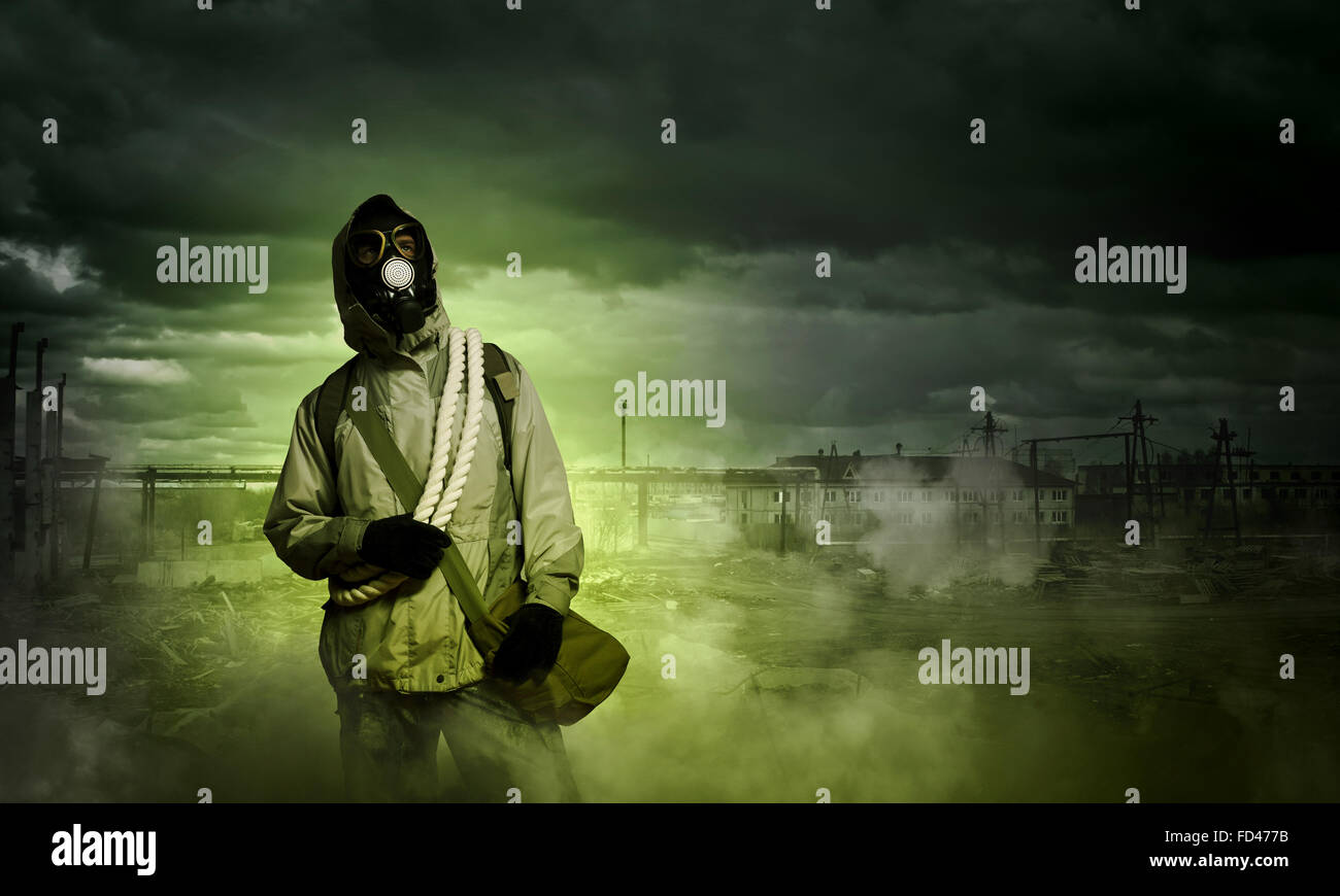 Stalker against nuclear background. Disaster and pollution Stock Photo ...