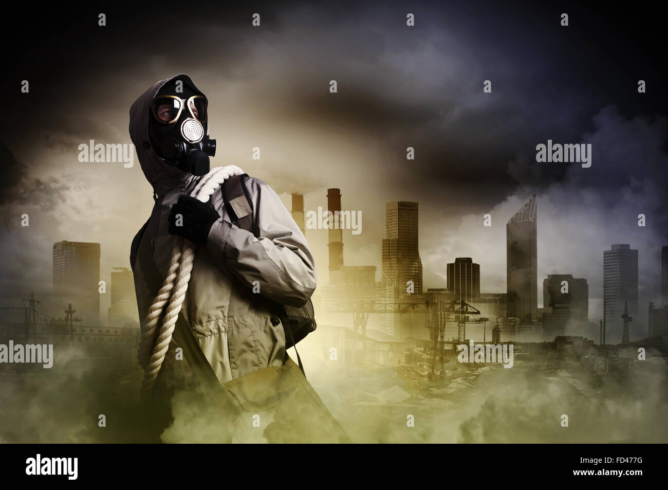 Stalker against nuclear background. Disaster and pollution Stock Photo ...