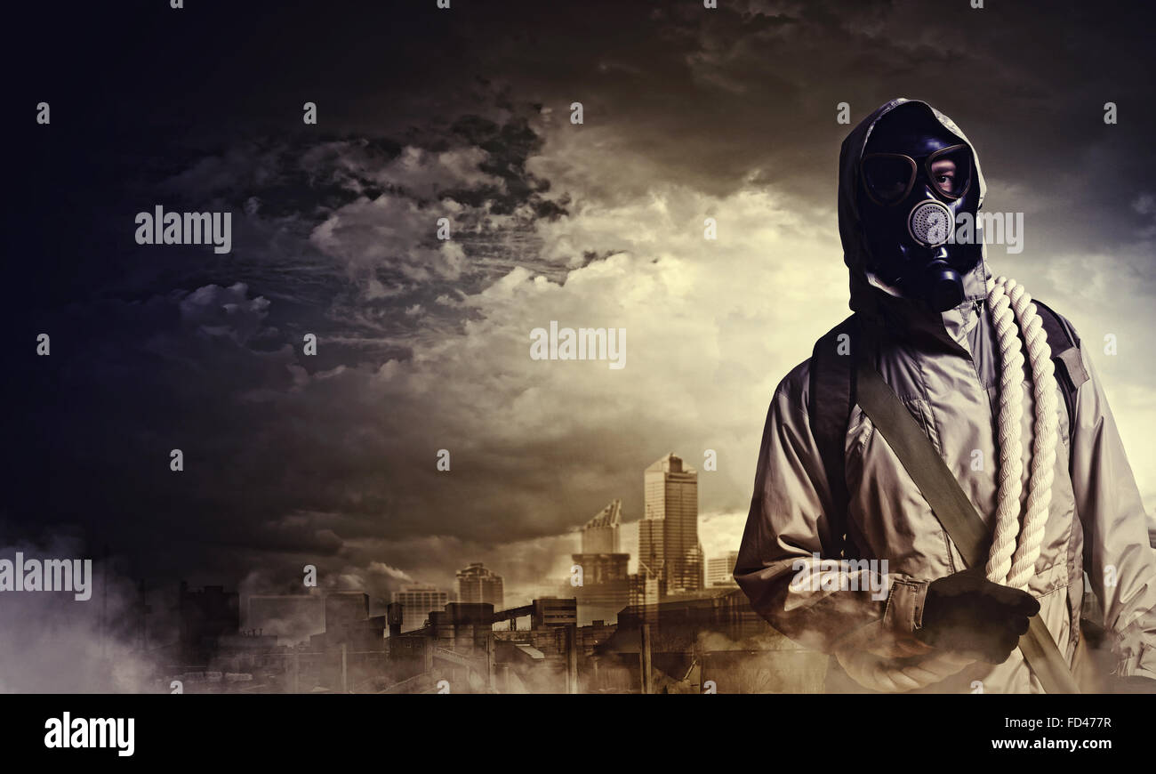 Stalker against nuclear background. Disaster and pollution Stock Photo ...