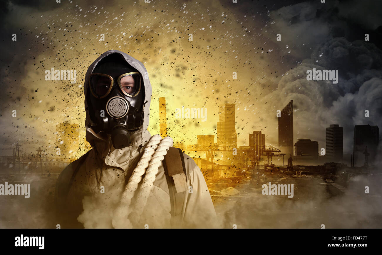 Stalker against nuclear background. Disaster and pollution Stock Photo ...