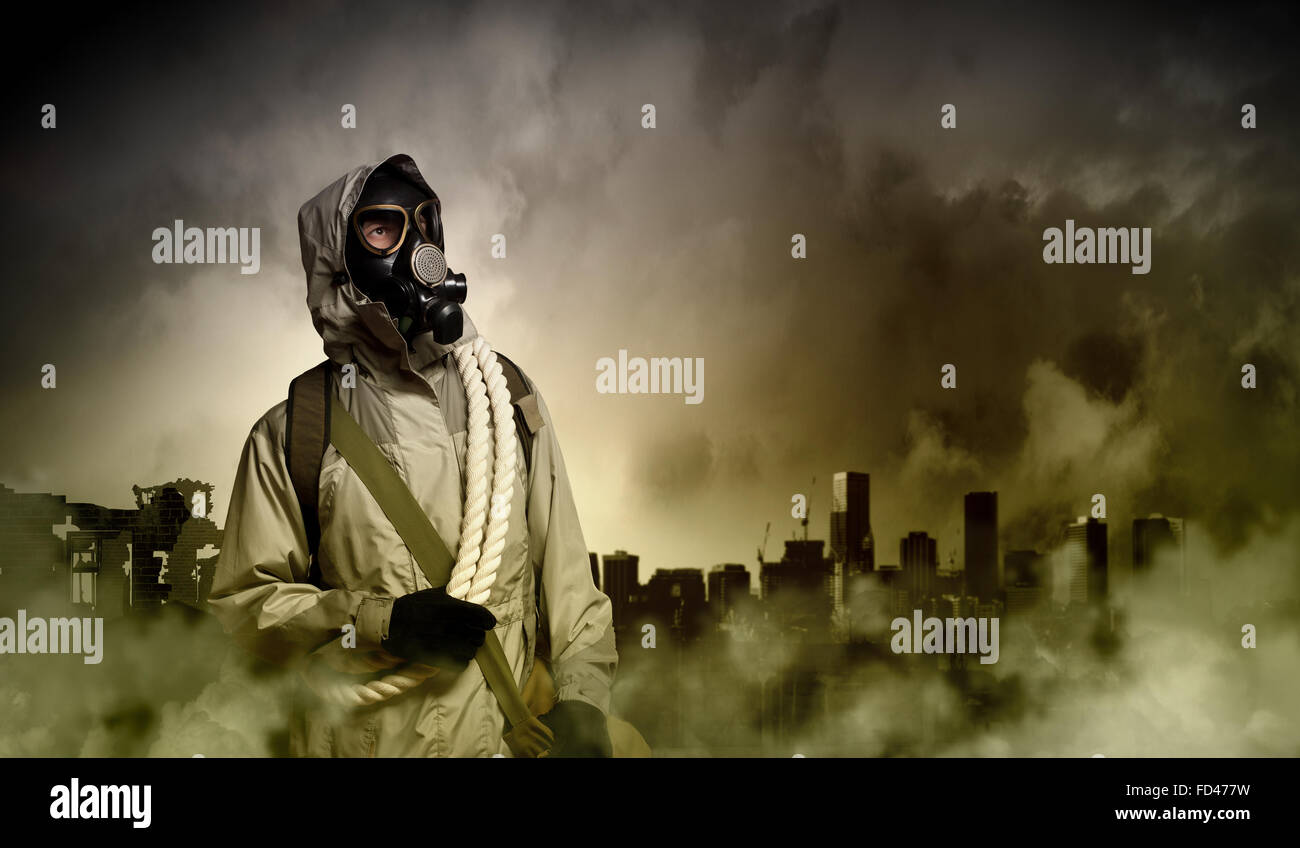Stalker against nuclear background. Disaster and pollution Stock Photo ...