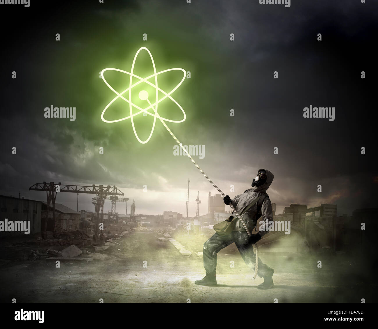 Stalker against nuclear background. Disaster and pollution Stock Photo ...