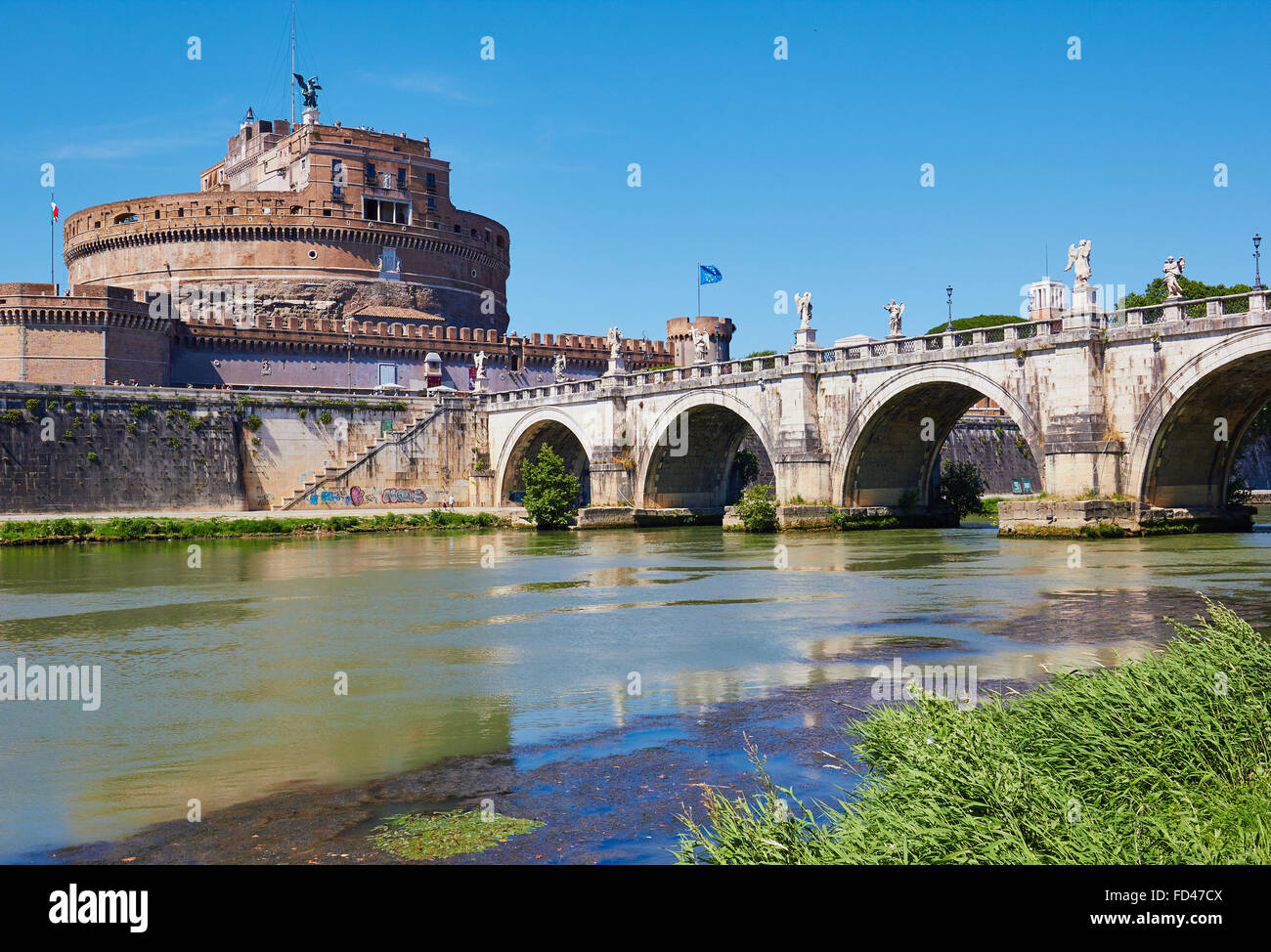 Castel and Ponte Sant 'Angelo and river Tiber Rome Lazio Italy Europe ...