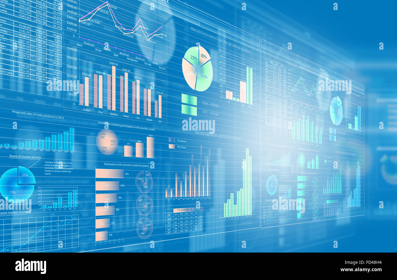 Background image with media screen. Diagrams and graphs Stock Photo - Alamy