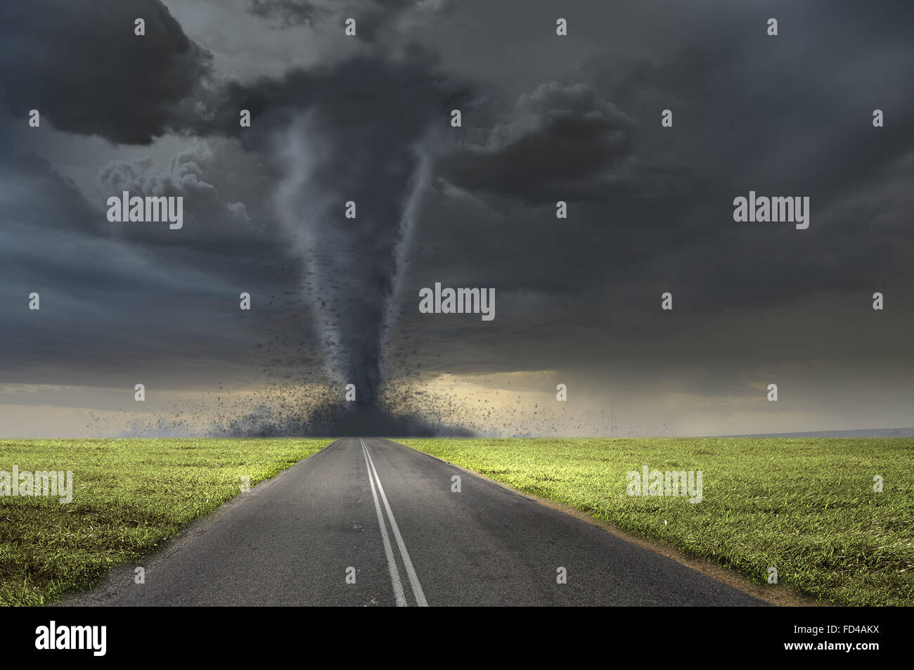 Image of powerful huge tornado twisting on road Stock Photo - Alamy