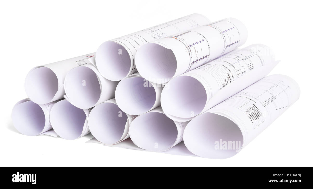 Architectural blueprint rolls on white Stock Photo - Alamy Architectural blueprint rolls on white Stock Photo - Alamy