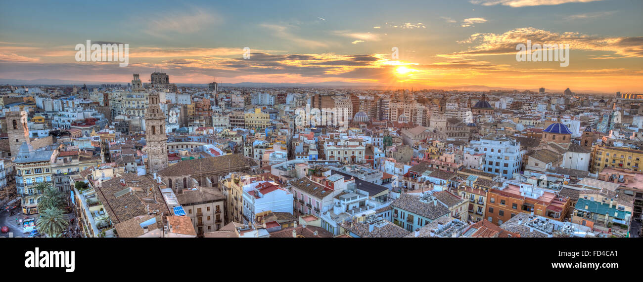 Sunset Over Historic Center of Valencia, Spain Stock Photo - Alamy