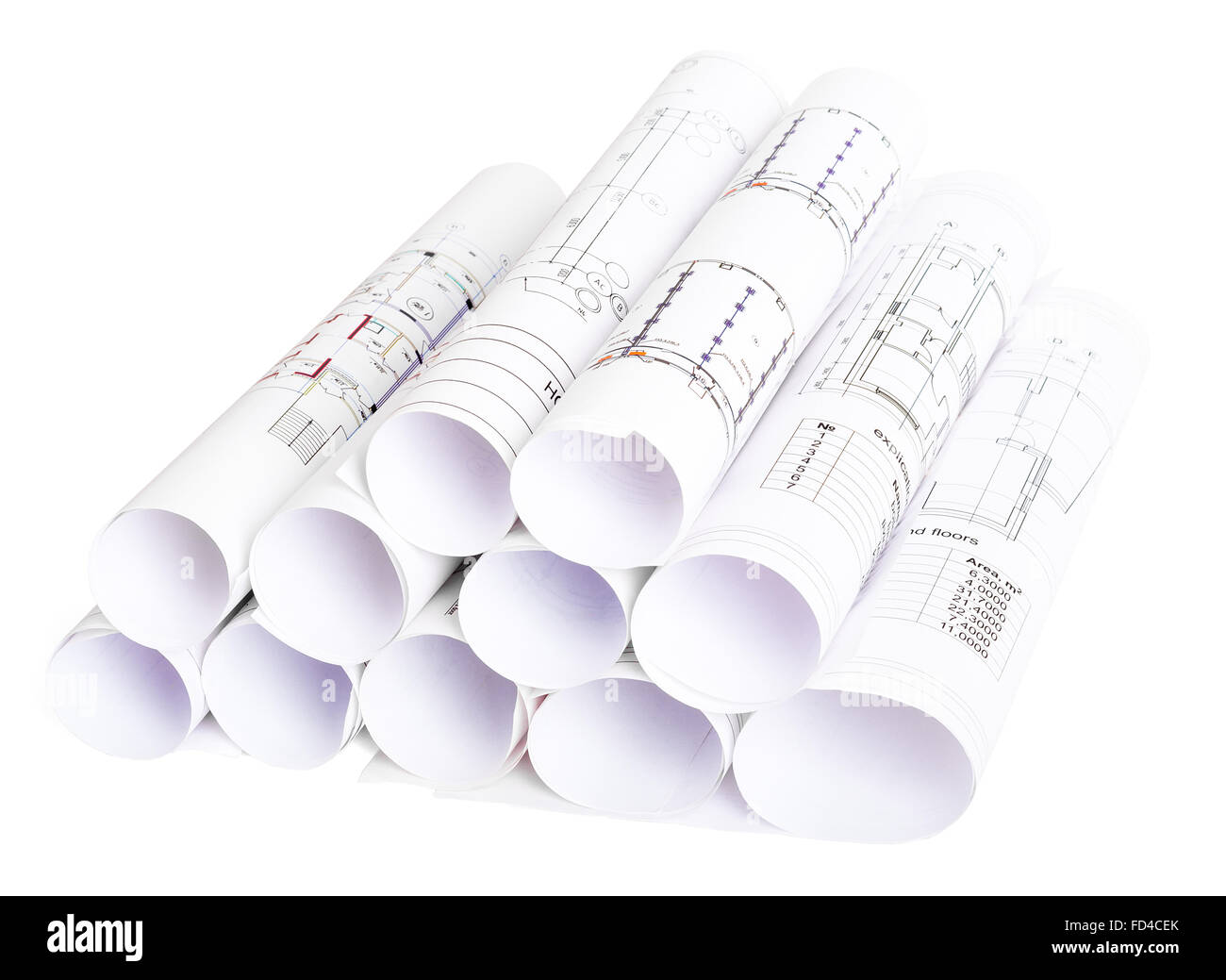 Architectural blueprint rolls on white Stock Photo - Alamy