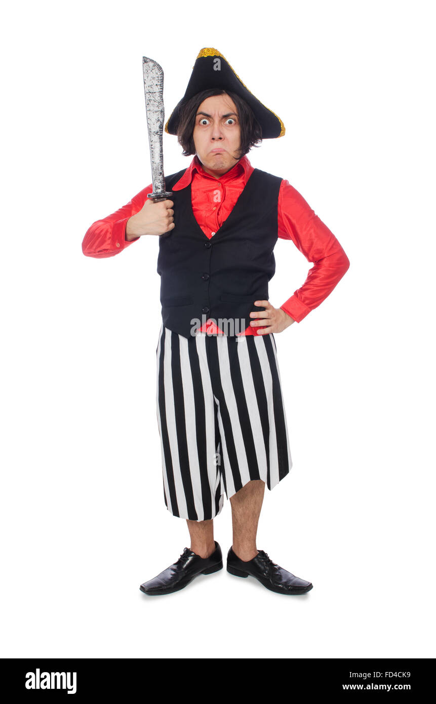 The funny pirate isolated on the white Stock Photo - Alamy