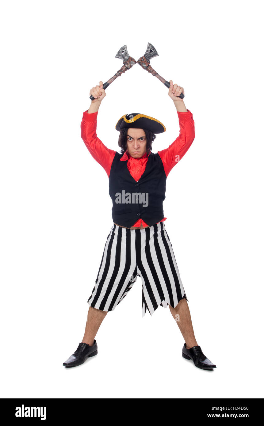 The funny pirate isolated on the white Stock Photo - Alamy