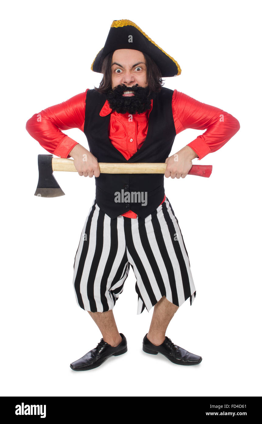 The funny pirate isolated on the white Stock Photo - Alamy