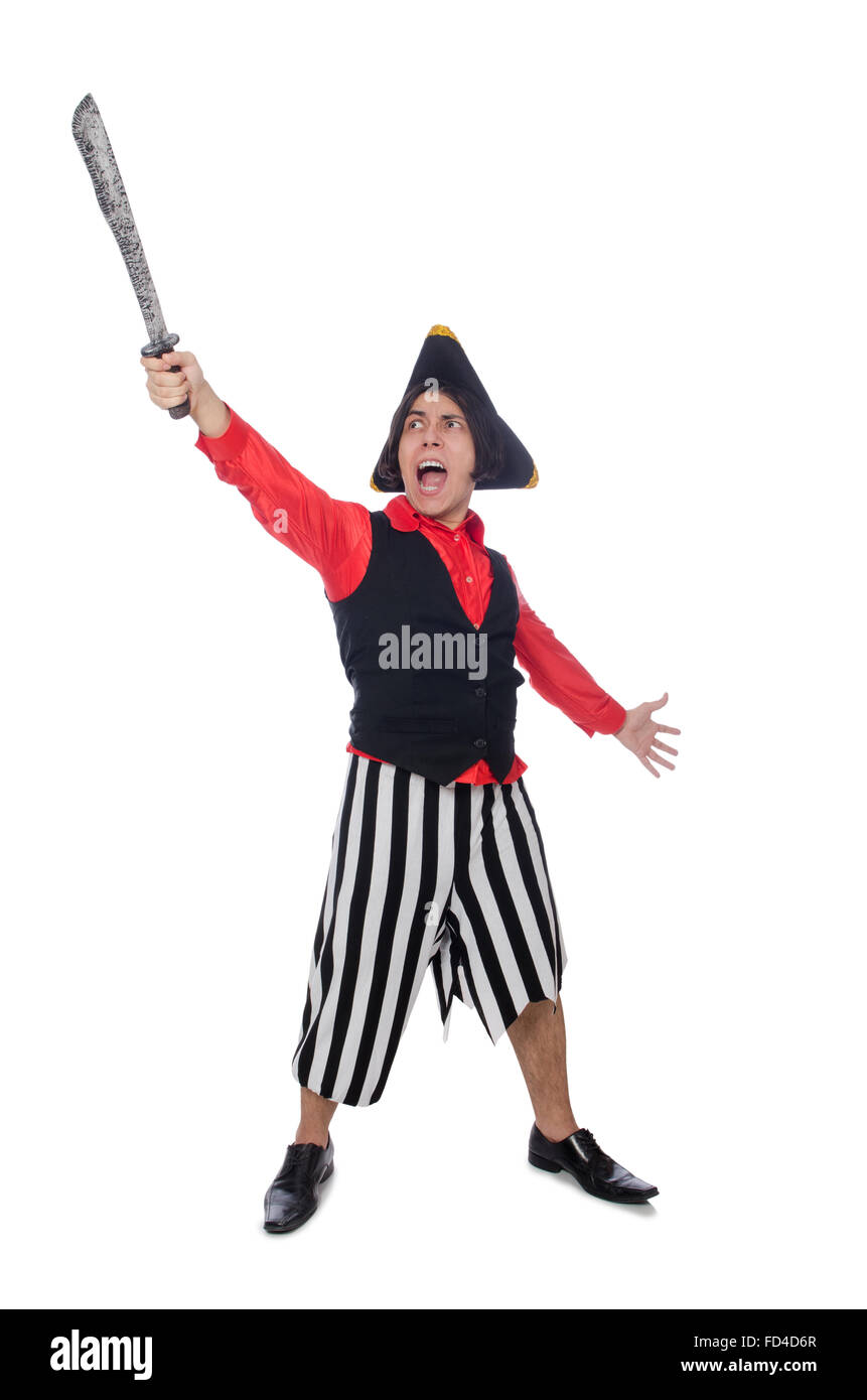 The funny pirate isolated on the white Stock Photo - Alamy