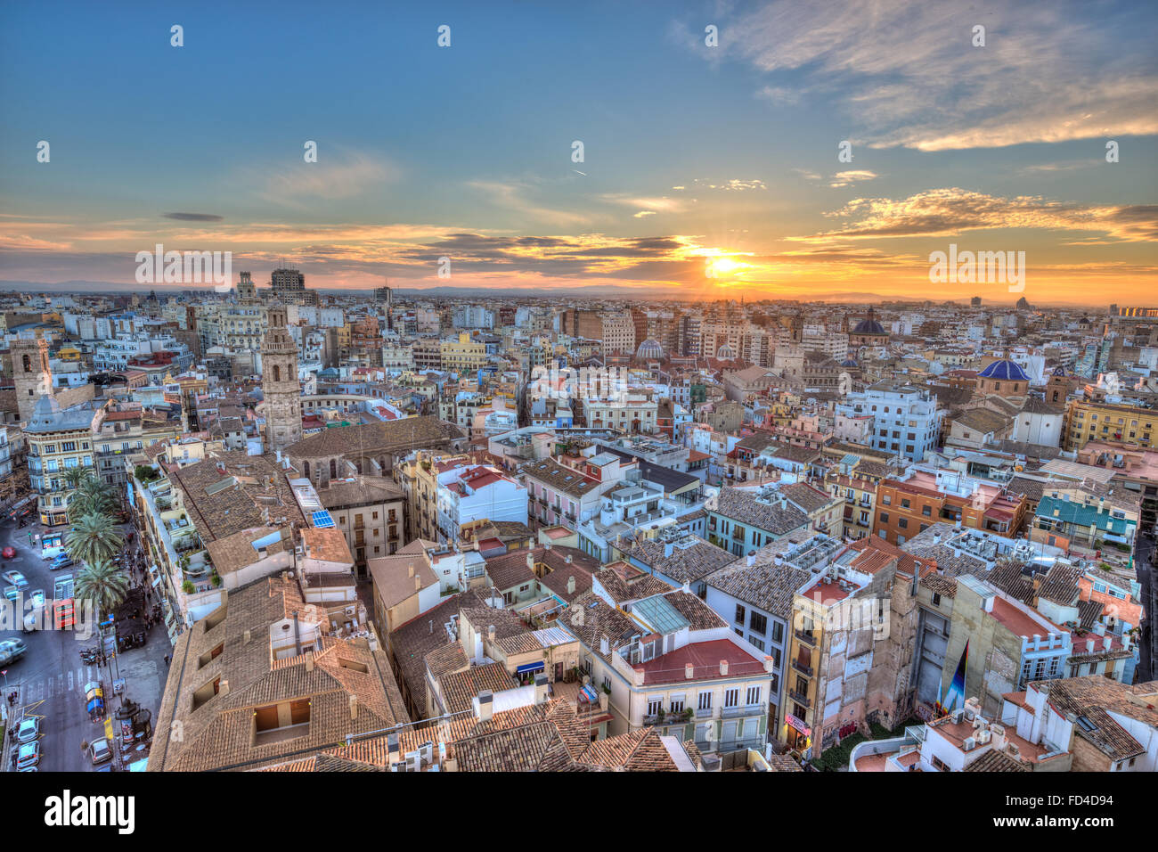 Sunset Over Historic Center of Valencia, Spain Stock Photo - Alamy